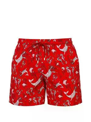 Vilebrequin Animal-print Drawstring Swim Shorts - Red