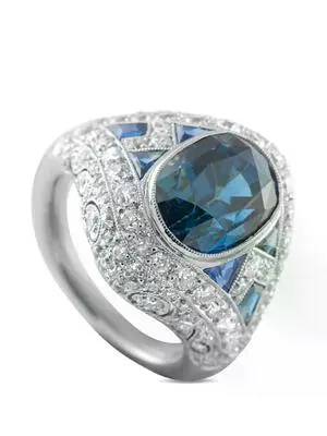 LB EXCLUSIVE Diamond And Sapphire Art Deco Ring - Silver