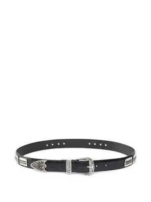 Pinko Crocodile-effect Leather Belt With Silver-tone Hardware - Black