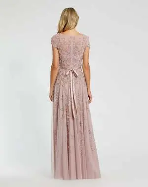 Mac Duggal Petite Floral Embellished Cap Sleeve Gown - Pink
