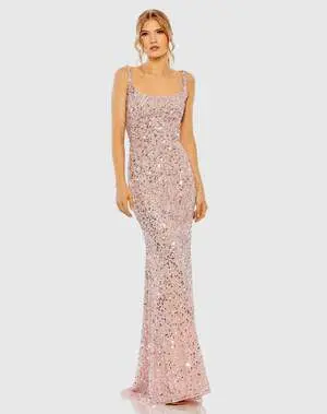 Mac Duggal Petite Sequined Low Back Slip Gown