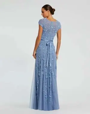Mac Duggal Petite Floral Embellished Cap Sleeve Gown - Blue