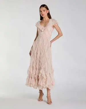 Mac Duggal Petite Ruffle A-line Midi Dress