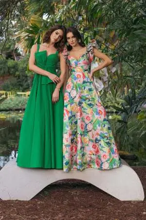 Mac Duggal Floral Ruffle Cap Sleeve Ball Gown