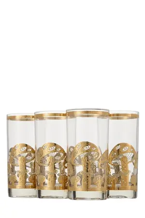 CULVER 22k Gilded Mushroom Motif Glassware Set Of 4 - Gold