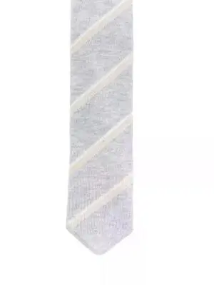 Eleventy Striped Cotton Neck Tie - Grey