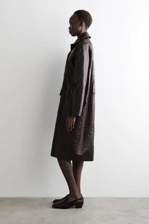 Cos Croc-effect Leather Long Coat