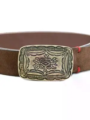 Eleventy Engraved Buckle Leather Belt