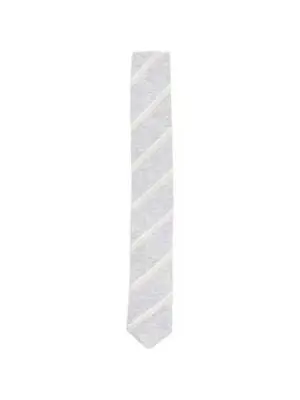 Eleventy Striped Cotton Tie - Grey