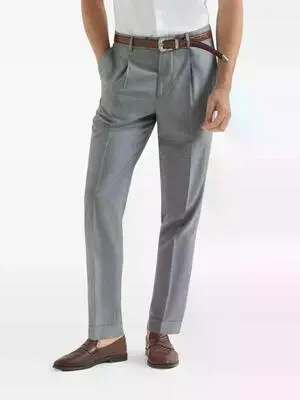 Brunello Cucinelli Virgin Wool And Silk Lightweight Hopsack Pleated Trousers - Grey