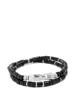 NIALAYA JEWELRY Onyx Bead Wrap Bracelet - Silver
