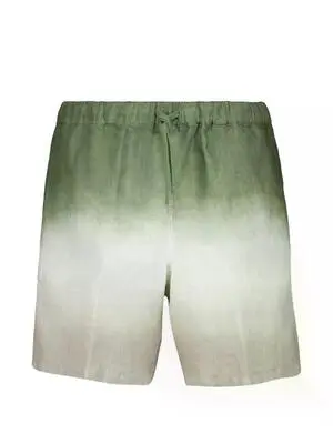 120% Lino Drawstring Ombré Bermuda Shorts - Green