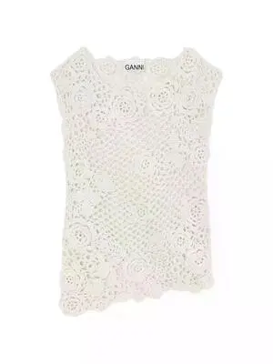 GANNI Floral Crochet Top - Neutrals