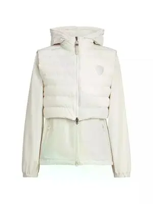 Brunello Cucinelli Techno Cotton Taffeta Outerwear Jacket With Detachable Down Vest, Logo And Monili - Neutrals