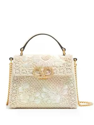 Valentino Garavani Mini Vsling Embroidered Handbag With Jewel Logo - Neutrals
