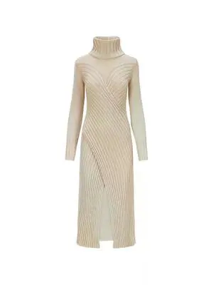 VIOLANTE NESSI Cecile Turtleneck Front-slit Midi Dress - Neutrals