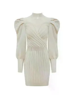 VIOLANTE NESSI Yoko Sculptural Ribbed Mini Dress - Neutrals