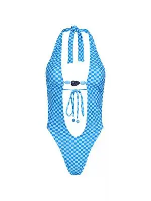 AMIR SLAMA Checked-pattern Swimsuit - Blue