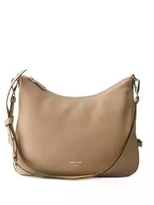 Prada Fold Large Leather Shoulder Bag - Neutrals