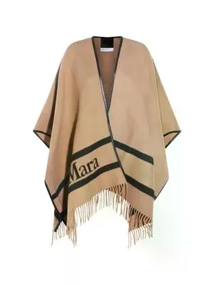 Max Mara Fringed Striped Poncho - Neutrals