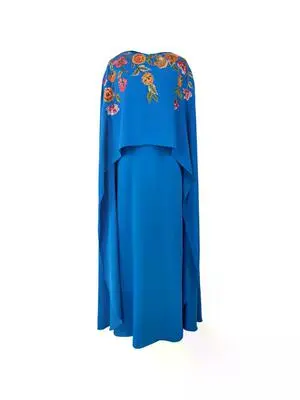 Carolina Herrera Embroidered Cape-front Caftan - Blue