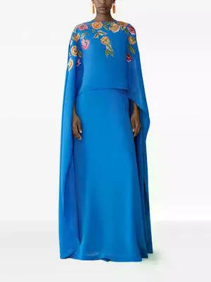 Carolina Herrera Embroidered Cape-front Caftan