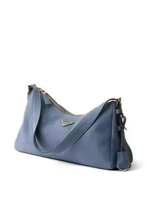 Prada Aimée Large Nubuck Leather Shoulder Bag - Blue