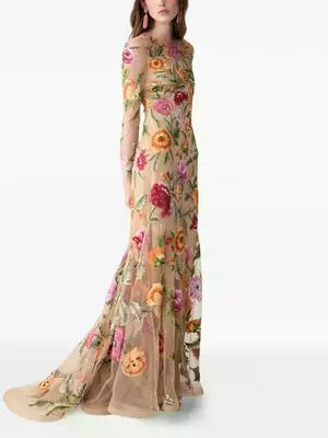 Carolina Herrera Floral-embroidered Tulle Gown