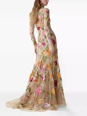 Carolina Herrera Floral-embroidered Tulle Gown