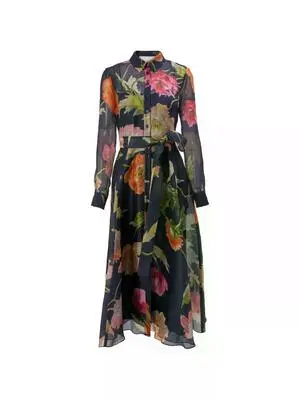 Carolina Herrera Floral Belted Midi Dress - Blue