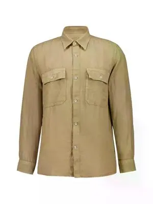 120% Lino Buttoned Flap-pockets Linen Shirt - Neutrals