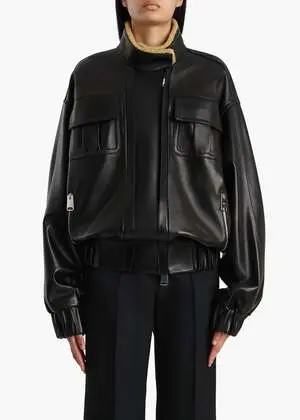 Khaite Malone Leather Jacket With Shearling Collar - Black