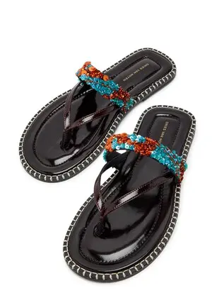 Dries Van Noten Sequin-embellished Patent Leather Flip Flops