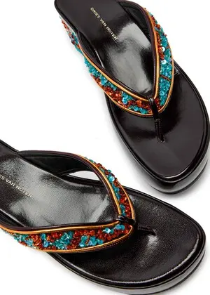Dries Van Noten 50 Sequin-embellished Leather Thong Sandals