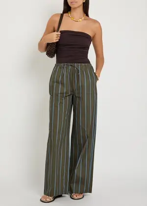 Staud Striped Stretch-cotton Poplin Trousers - Grey