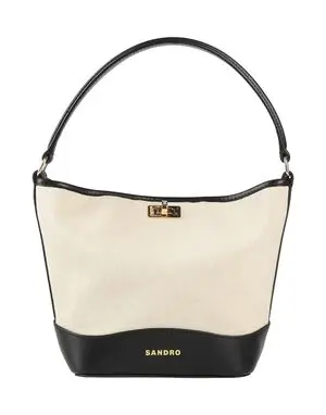 Sandro Handbag In Cotton And Cowhide - Beige