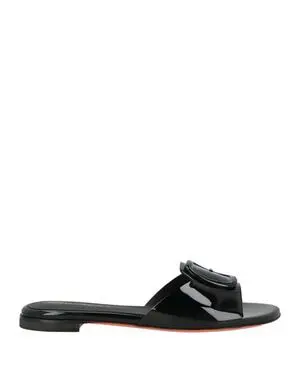 Santoni Leather Slide Sandals With Buckle Detail - Black