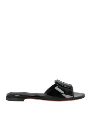 Santoni Leather Slide Sandals With Buckle Detail - Black