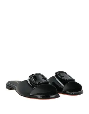 Santoni Leather Slide Sandals With Buckle Detail - Black
