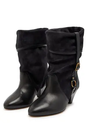 Isabel Marant Étoile Darner Buckle Suede Mid-calf Boots - Black