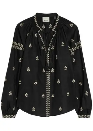 Isabel Marant Rodis Floral-embroidered Silk Blouse - Black