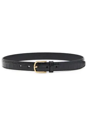 TOTEME Slim Crocodile-embossed Leather Belt - Black