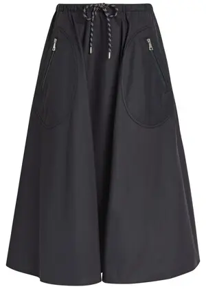 Moncler Drawstring Cotton-blend Poplin Midi Skirt - Navy