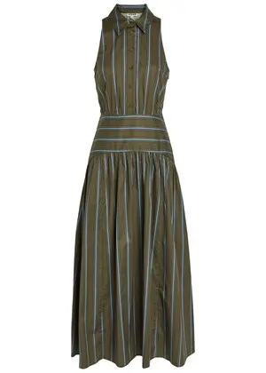 Staud Romy Striped Stretch-cotton Poplin Dress - Grey