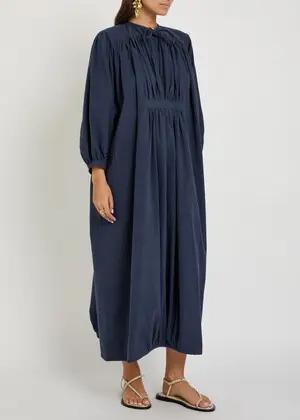 LES VACANCES D'IRINA Pleated Cotton Midi Dress