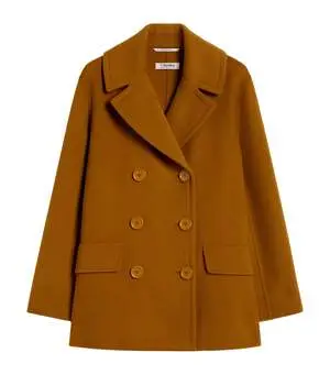 Max Mara Virgin Wool Double-breasted Pea Coat - Yellow