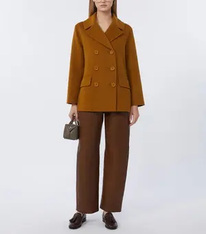 Max Mara Virgin Wool Double-breasted Pea Coat - Yellow