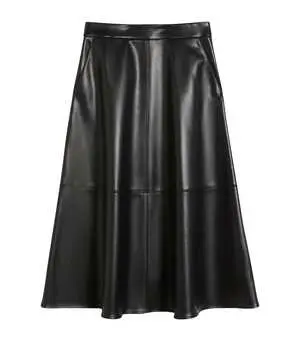 Max Mara Faux Leather Midi Skirt - Black