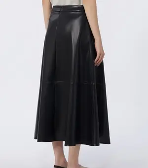Max Mara Faux Leather Flared Midi Skirt - Black