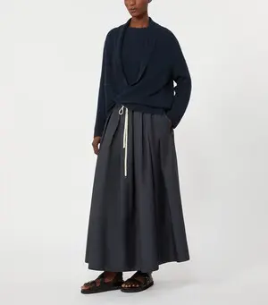 Max Mara Cotton Pleated Pineta Midi Skirt - Blue
